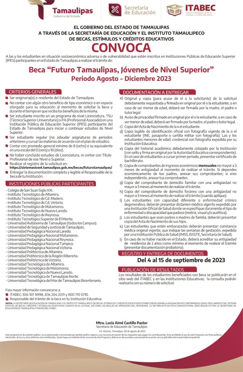 Instituto Tamaulipeco de Becas, Estímulos y Créditos Educativos | Gobierno del Estado de Tamaulipas